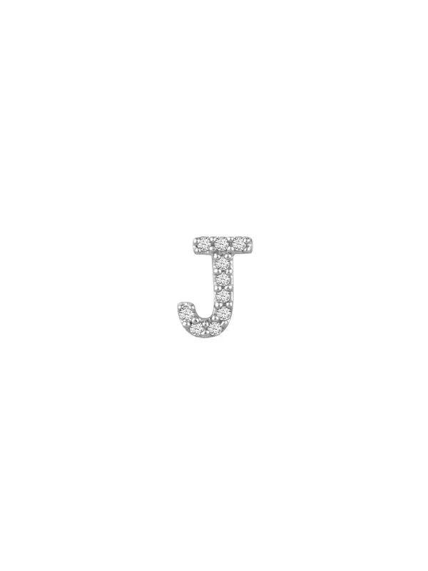 Meira T 14k White Gold Diamond Intial Single Stud Earring - Initial J
