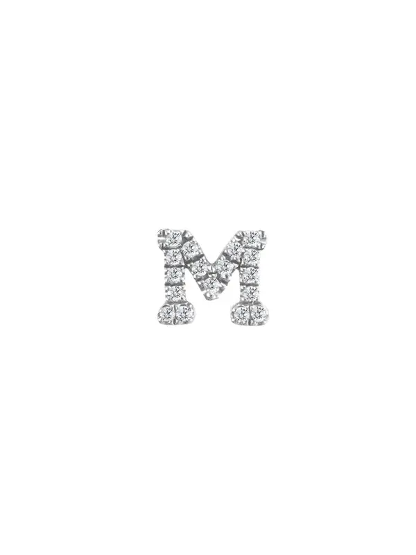Meira T 14k White Gold Diamond Intial Single Stud Earring - Initial M