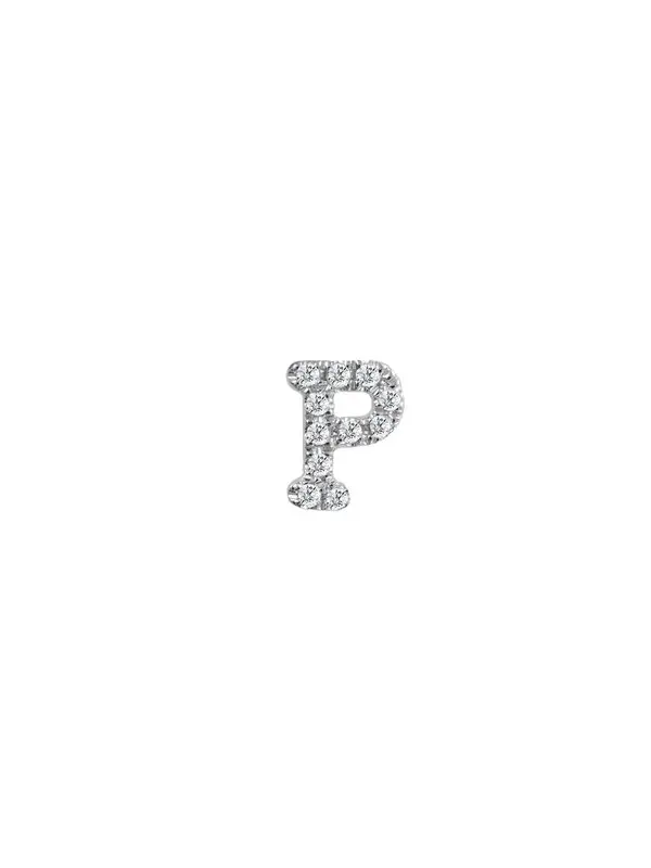 Meira T 14k White Gold Diamond Intial Single Stud Earring - Initial P
