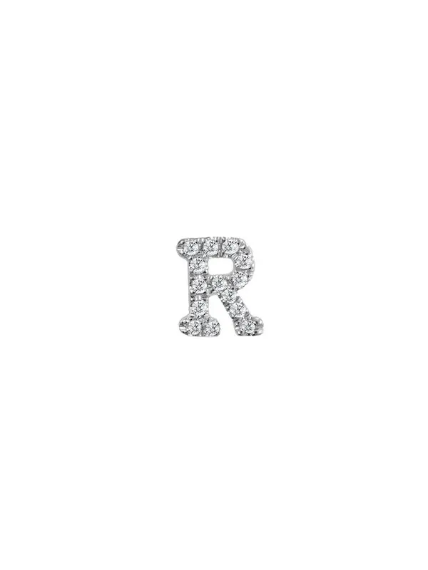 Meira T 14k White Gold Diamond Intial Single Stud Earring - Initial R