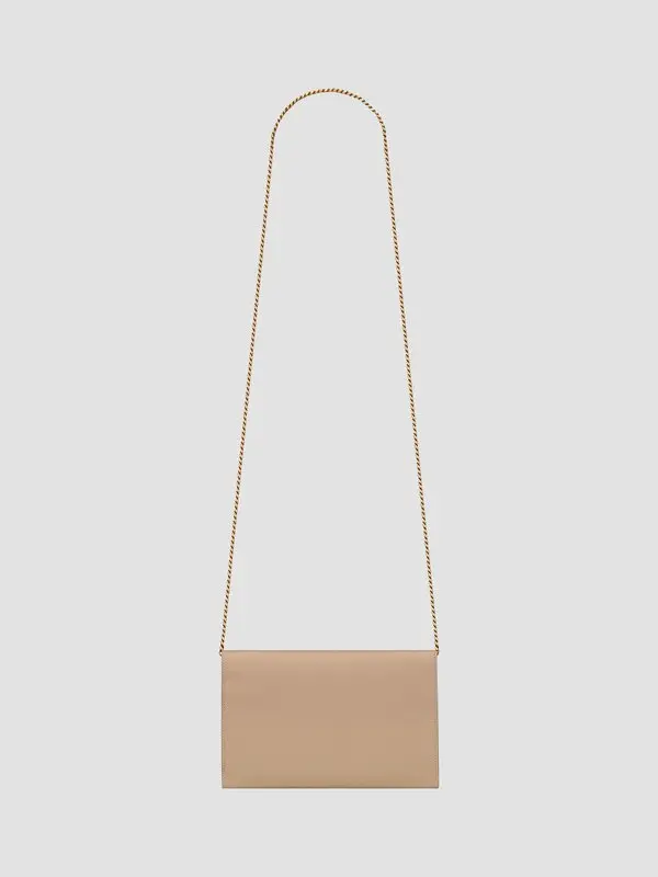 Saint Laurent Uptown Chain Wallet In Grain De Poudre Embossed Leather - Dark Beige