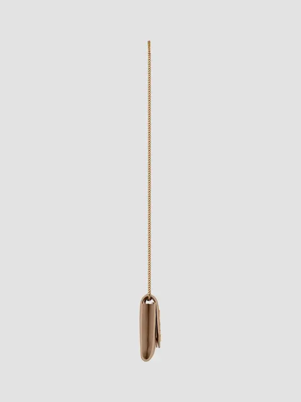 Saint Laurent Uptown Chain Wallet In Grain De Poudre Embossed Leather - Dark Beige