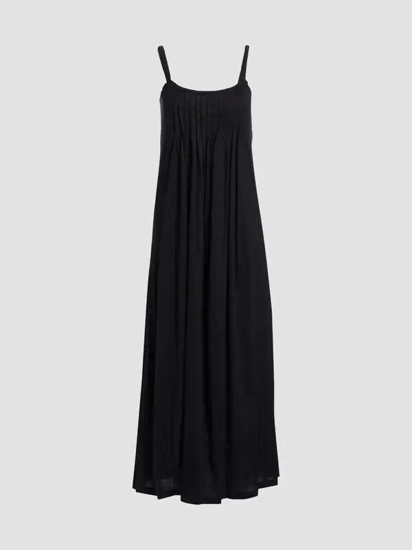 Hanro Juliet Pleated Cotton Long Chemise - Black