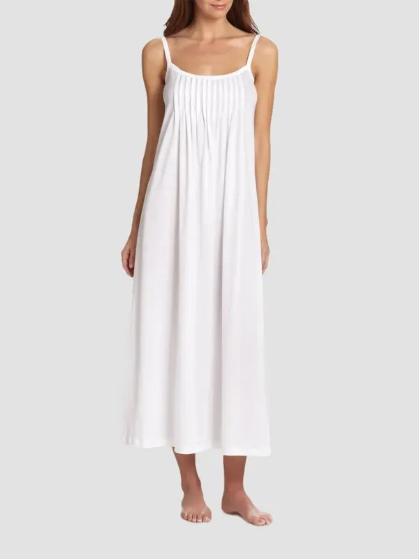 Hanro Juliet Pleated Cotton Long Chemise - White