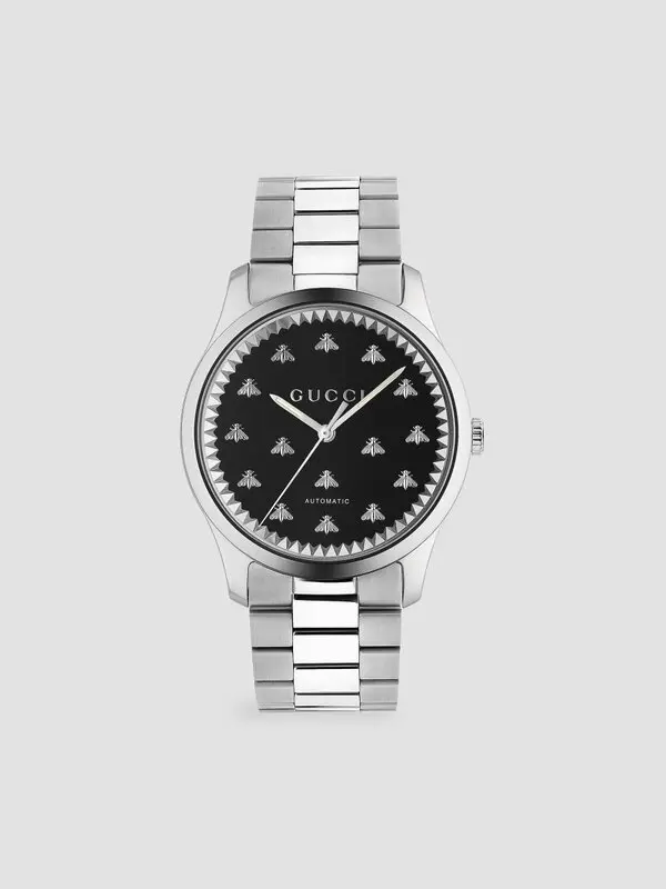 Gucci G-timeless Automatic Stainless Steel & Genuine Onyx Bracelet Watch - Black