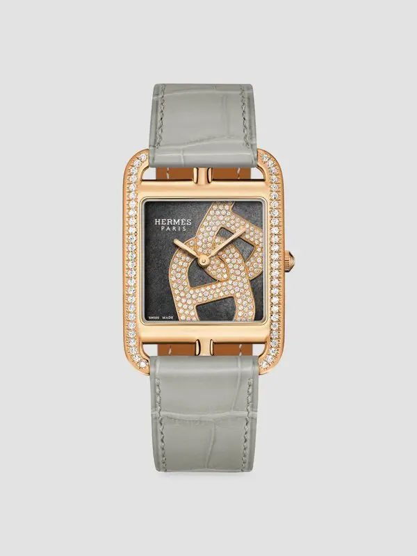 Hermès Cape Cod 37mm Chain D'ancre 18k Rose Gold, Diamond & Alligator Strap Watch - Grey