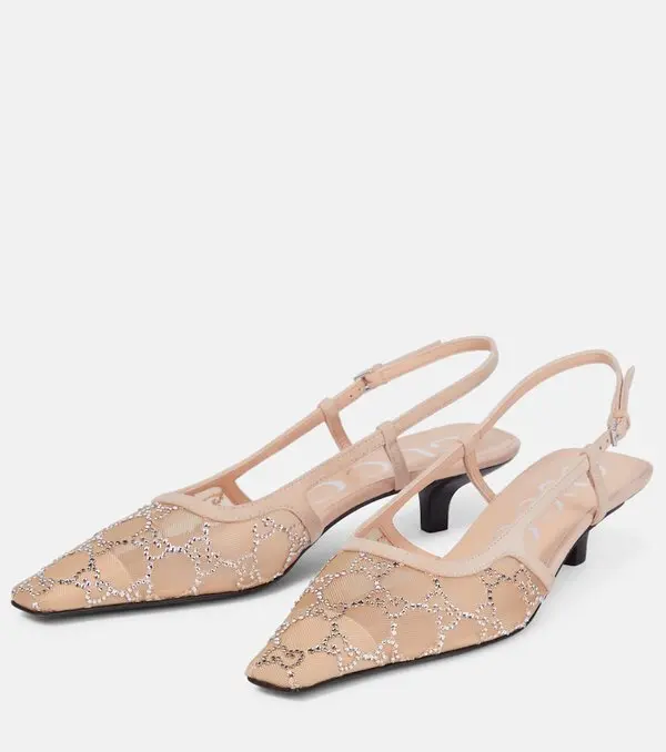 Gucci Gg Embellished Slingback Pumps