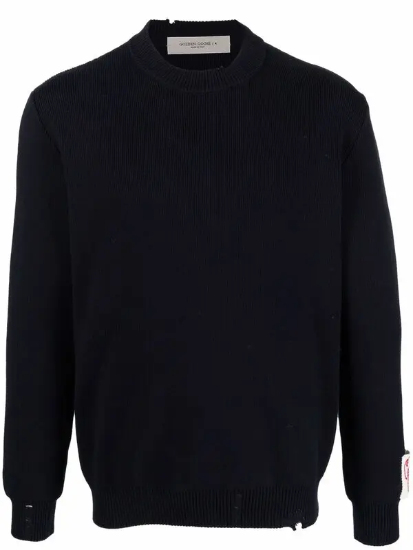 GOLDEN GOOSE Distressed Round-neck Sweatshirt - Blue