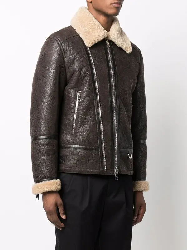 Neil Barrett Leather-Tried Shearling Jacket In Brown - 40% Off