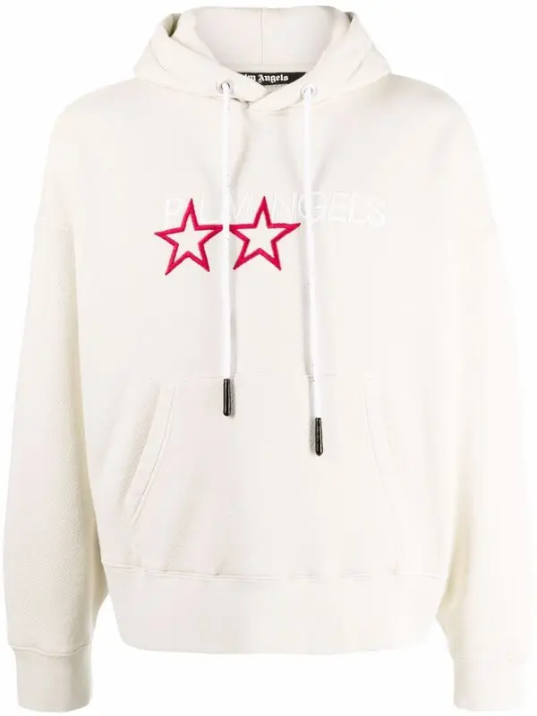 Palm Angels Logo-embroidered Cotton Hoodie - Neutrals