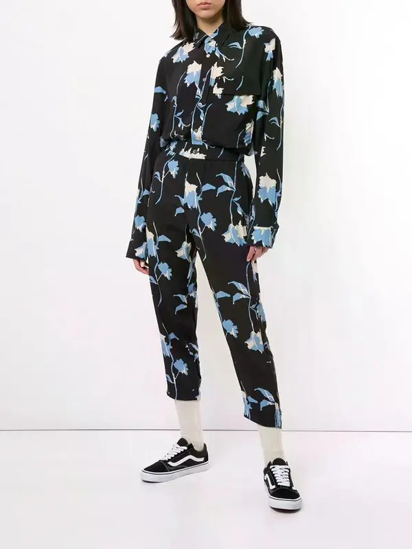 PORTS V Floral Print Cropped Trousers