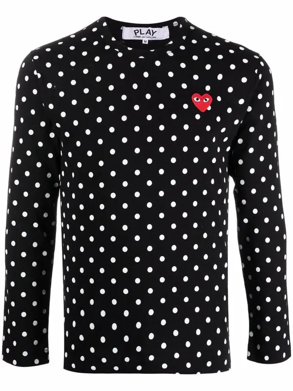 Play Comme Des Garcon Polka Dot-print Long-sleeved T-shirt - Black