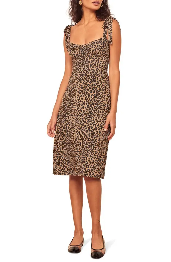 Reformation Wells Tie Shoulder Stretch Tencel Lyocell Dress In Cougar - 40%  Off | Editorialist