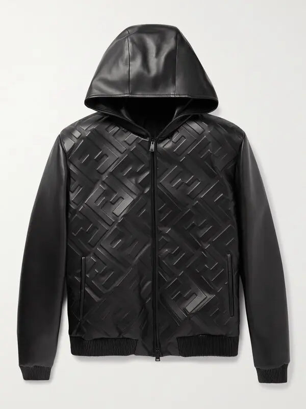 Fendi Logo-embossed Leather Hooded Jacket