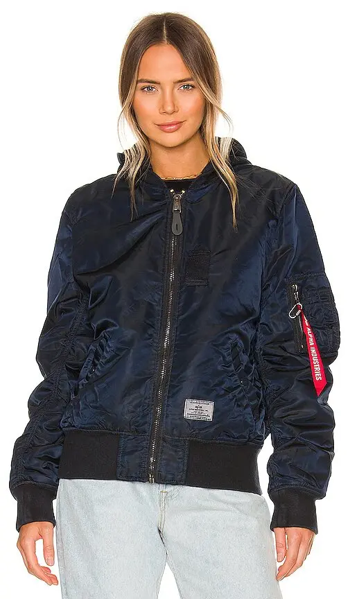 Alpha Industries Ma-1 Hooded Battlewash Flight Jacket In Navy