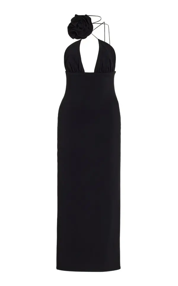 Magda Butrym Floral-appliquéd Woven Midi Dress - Black