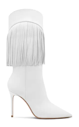 Amina Muaddi Lily Fringed Leather Boots
