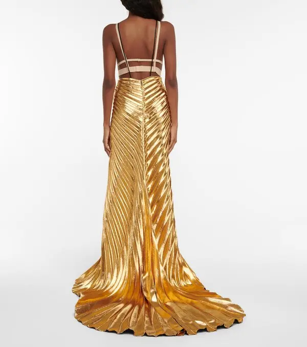 gold gucci dress Gucci Jeweled Collar Silk Chiffon Layered Gown main image 1