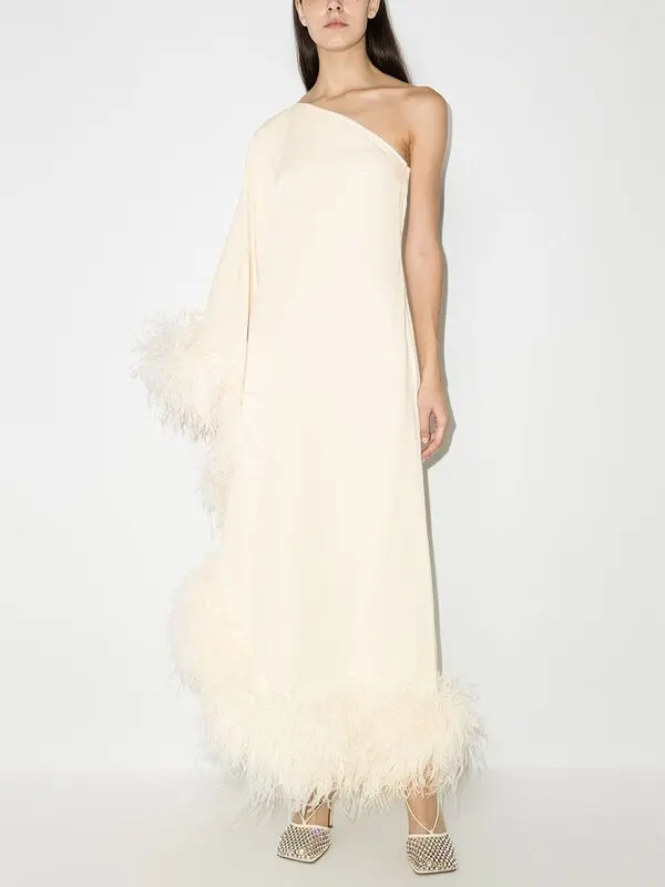 TALLER MARMO Ubud Feather-trim Gown - Neutrals