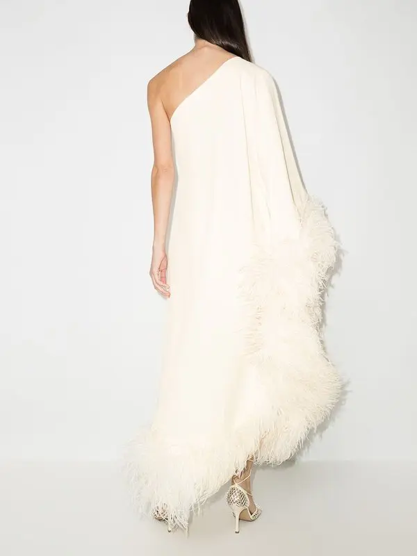 TALLER MARMO Ubud Feather-trim Gown - Neutrals