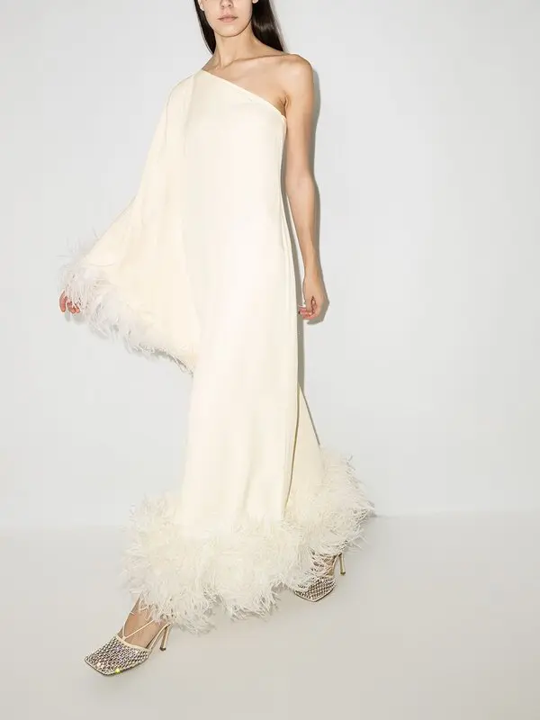 TALLER MARMO Ubud Feather-trim Gown - Neutrals