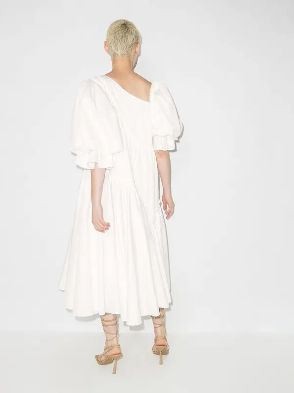 casabianca braided asymmetric puff sleeve midi dress AJE Casabianca Braided Asymmetric Puff Sleeve Dress