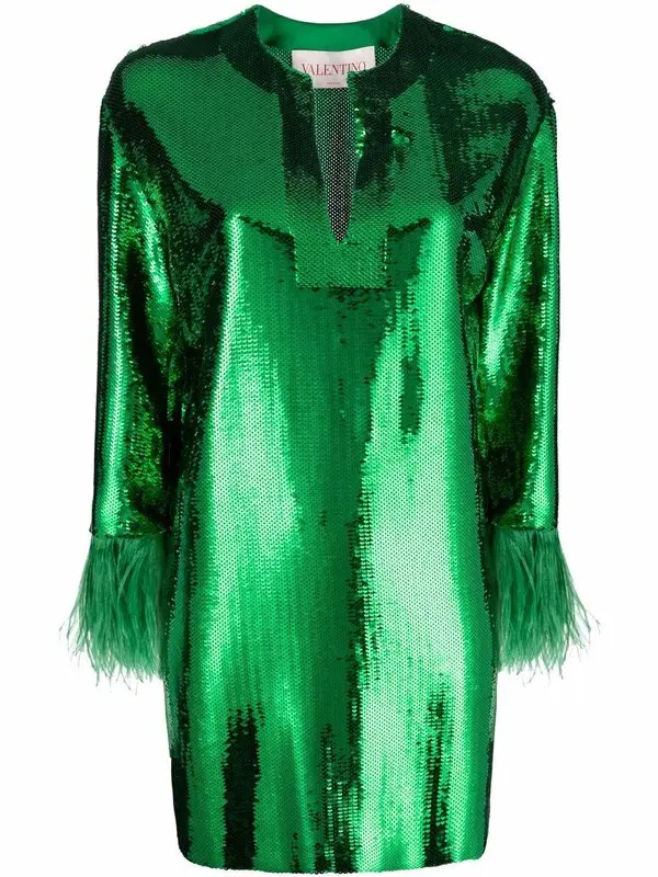 Valentino Garavani Sequin And Feather Kaftan Dress In Green - 76% Off |  Editorialist