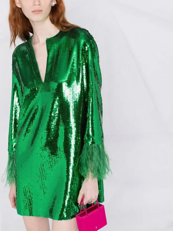 Valentino Garavani Sequin And Feather Kaftan Dress In Green - 76% Off |  Editorialist