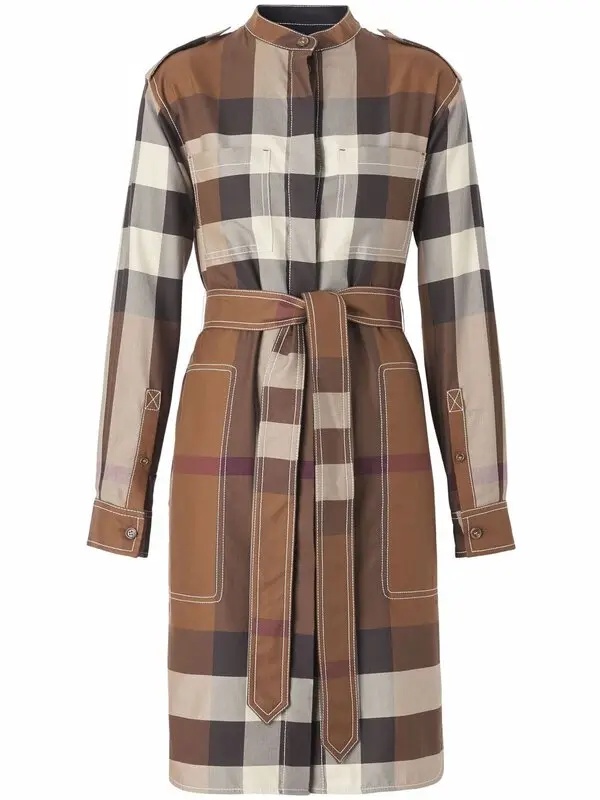 Burberry Check-pattern Belted Shirt Dress