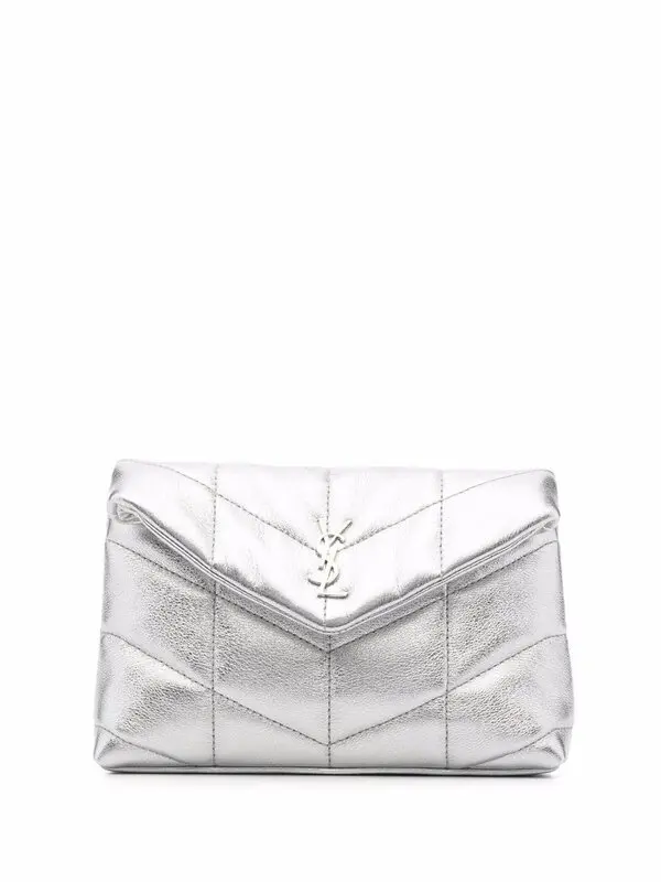 Saint Laurent Quilted Metallic-effect Clutch Bag