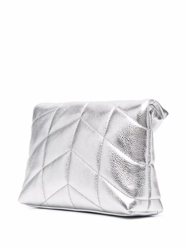 Saint Laurent Quilted Metallic-effect Clutch Bag