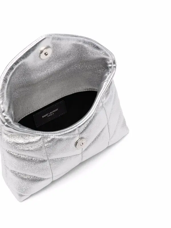 Saint Laurent Quilted Metallic-effect Clutch Bag