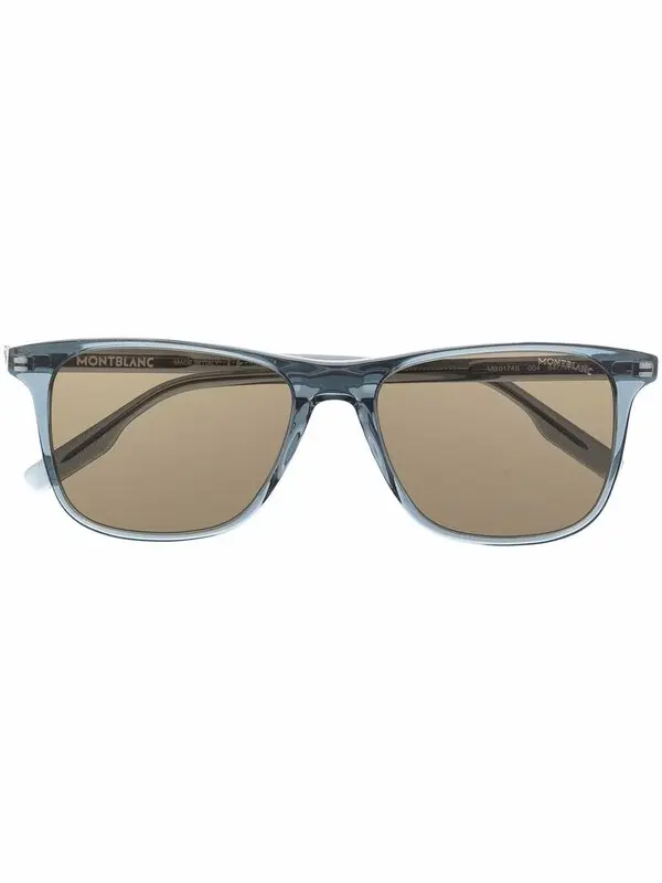 Montblanc Rectangular Tinted-lense Sunglasses - Blue