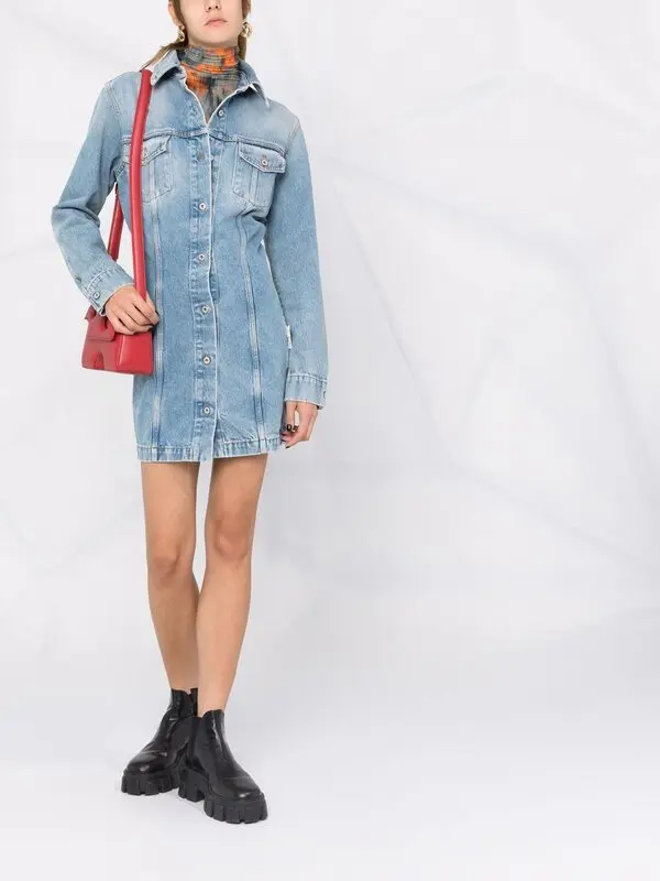 Off-White Long-sleeve Denim Shirtdress