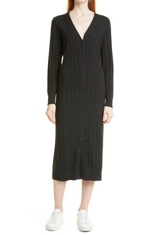 Naadam Marled Silk & Cashmere Blend Long Sleeve Dress - Black