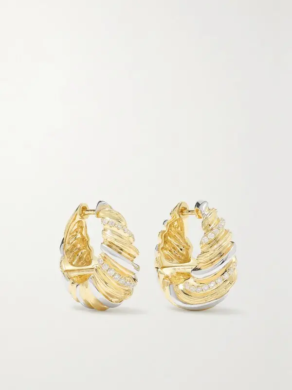 Yvonne Léon 9-karat Yellow And White Diamond Hoop Earrings - Gold
