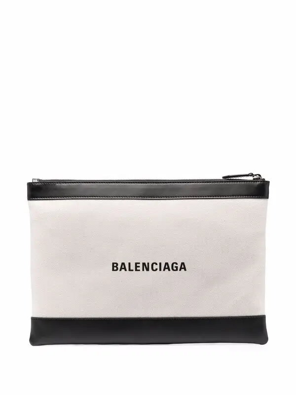 Balenciaga Logo Print Clutch Bag - Neutrals