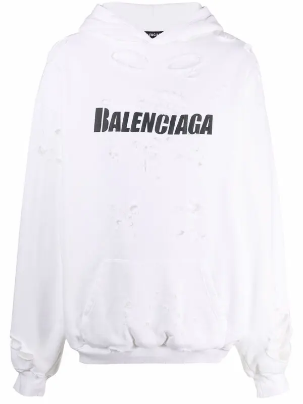 トップス Balenciaga caps 21ss destroyed hoodie Balenciaga Caps Destroyed Hoodie Black/White Men's - SS21 - US
