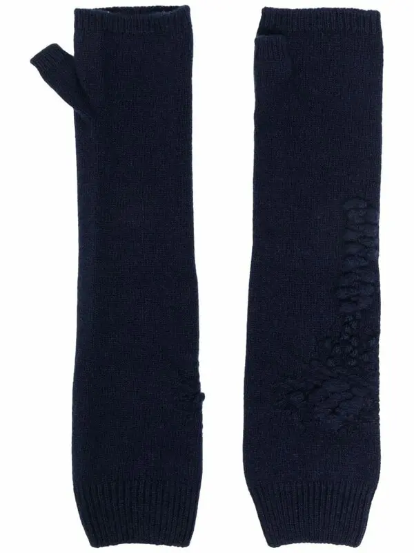 BARRIE Fingerless Cashmere Mittens - Blue