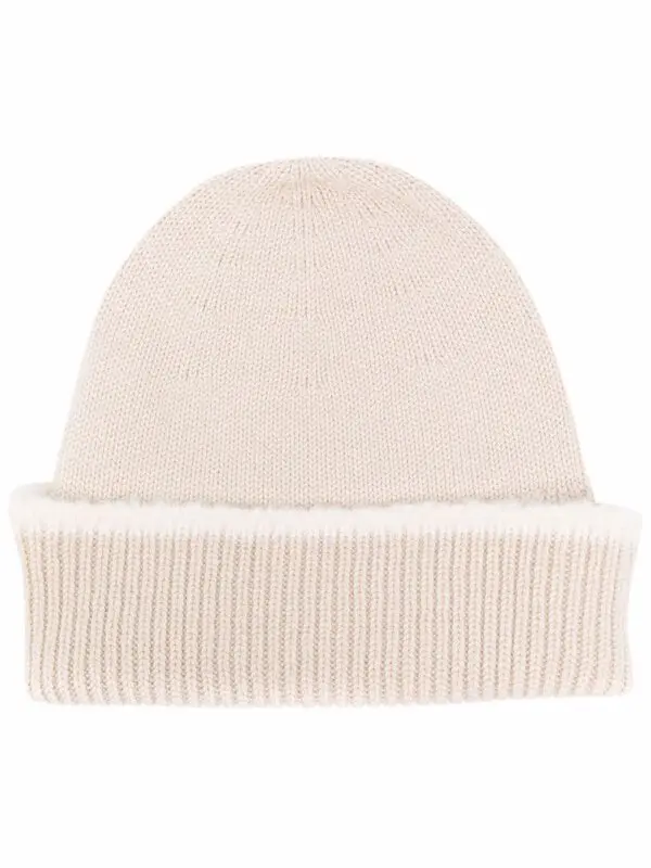 BARRIE Cashmere Ribbed Beanie - Neutrals