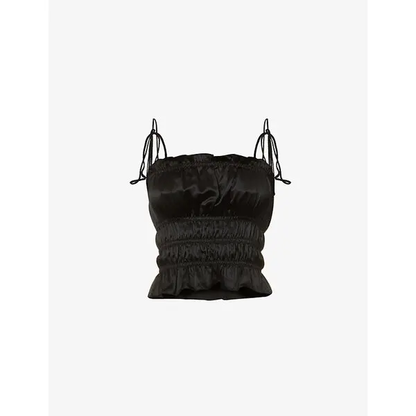 REFORMATION Viviana Shirred Silk-satin Top
