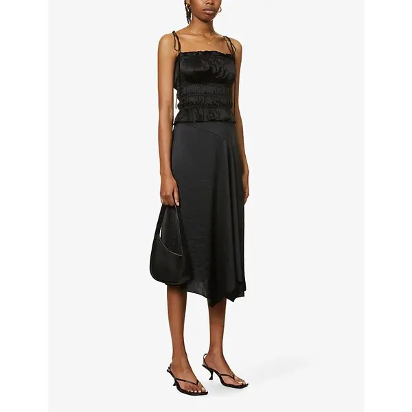 REFORMATION Viviana Shirred Silk-satin Top