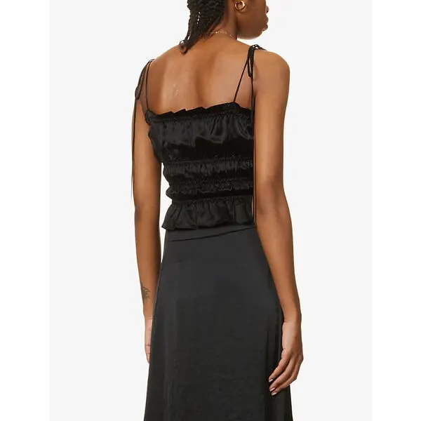 REFORMATION Viviana Shirred Silk-satin Top
