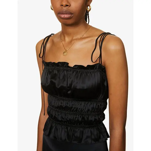 REFORMATION Viviana Shirred Silk-satin Top