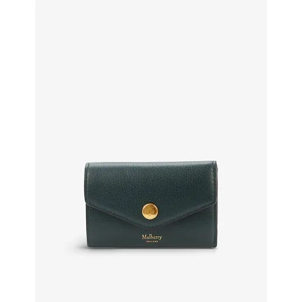 Mulberry Green Plaque-embellished Grained Leather Wallet - Mulberry Green
