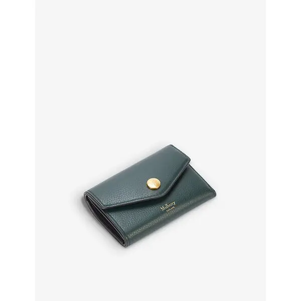 Mulberry Green Plaque-embellished Grained Leather Wallet