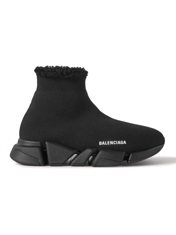 Balenciaga Speed 2.0 Shearling-Lined Logo-Print Stretch-Knit  display picture 2