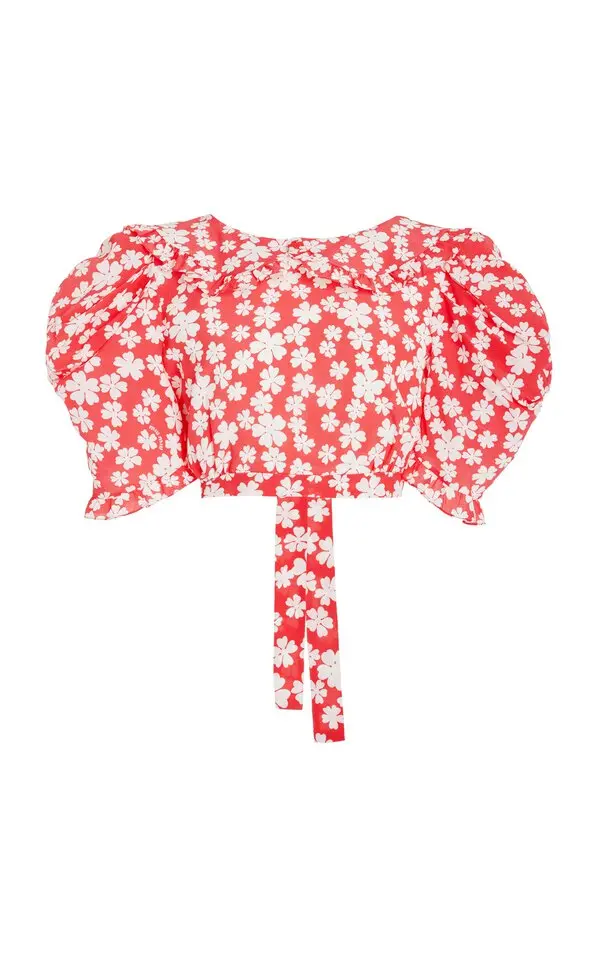 Miu Miu Puff-sleeve Silk Crop Top