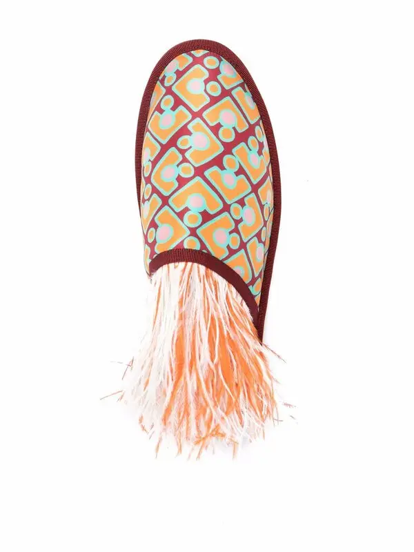 La DoubleJ Boudoir Feather-trim Slippers - Red