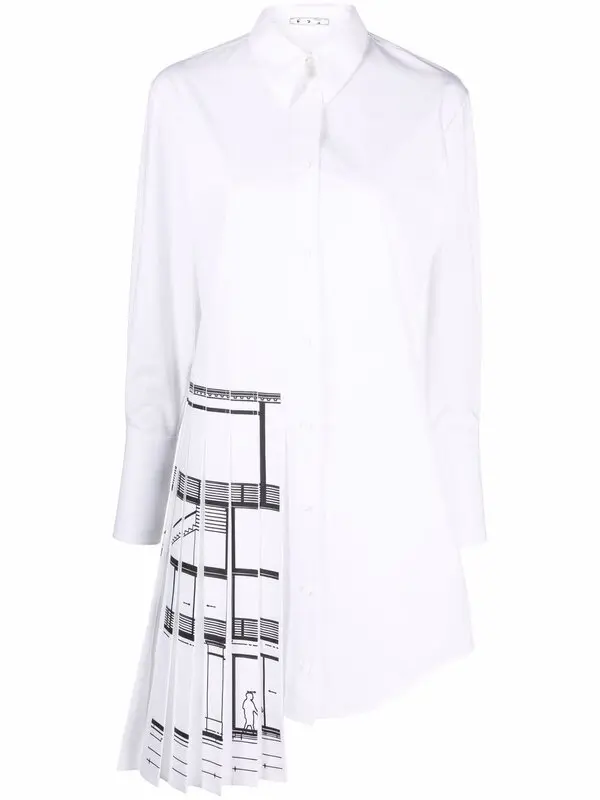 Off-White Pleated Panel Shirt Dress
